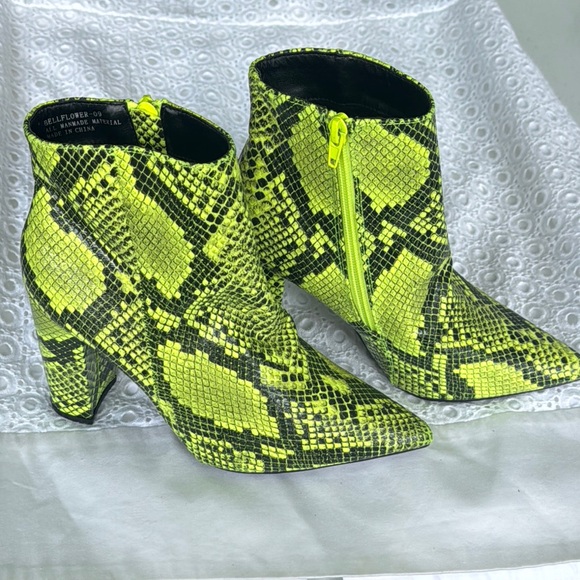 Rouge! | Shoes | New Rouge Neon Yellow Snake Print Ankle Boots | Poshmark